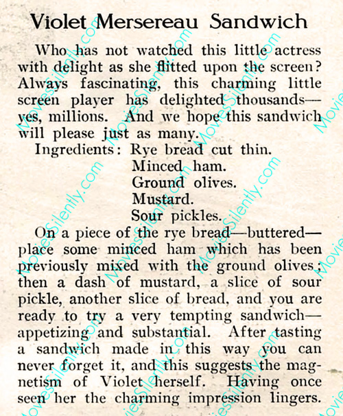 Cooking with the (Silent) Stars: The Violet Mersereau Sandwich – Movies ...