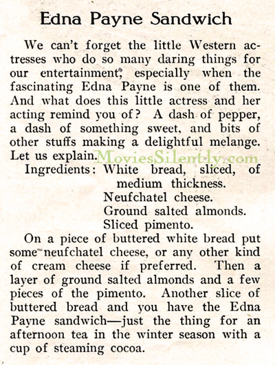 Cooking with the (Silent) Stars: The Edna Payne Sandwich – Movies Silently