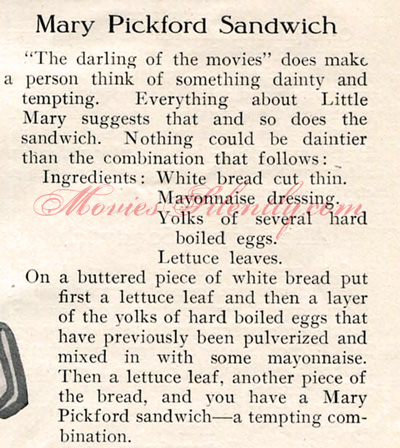 Cooking with the (Silent) Stars: The Mary Pickford Sandwich – Movies ...